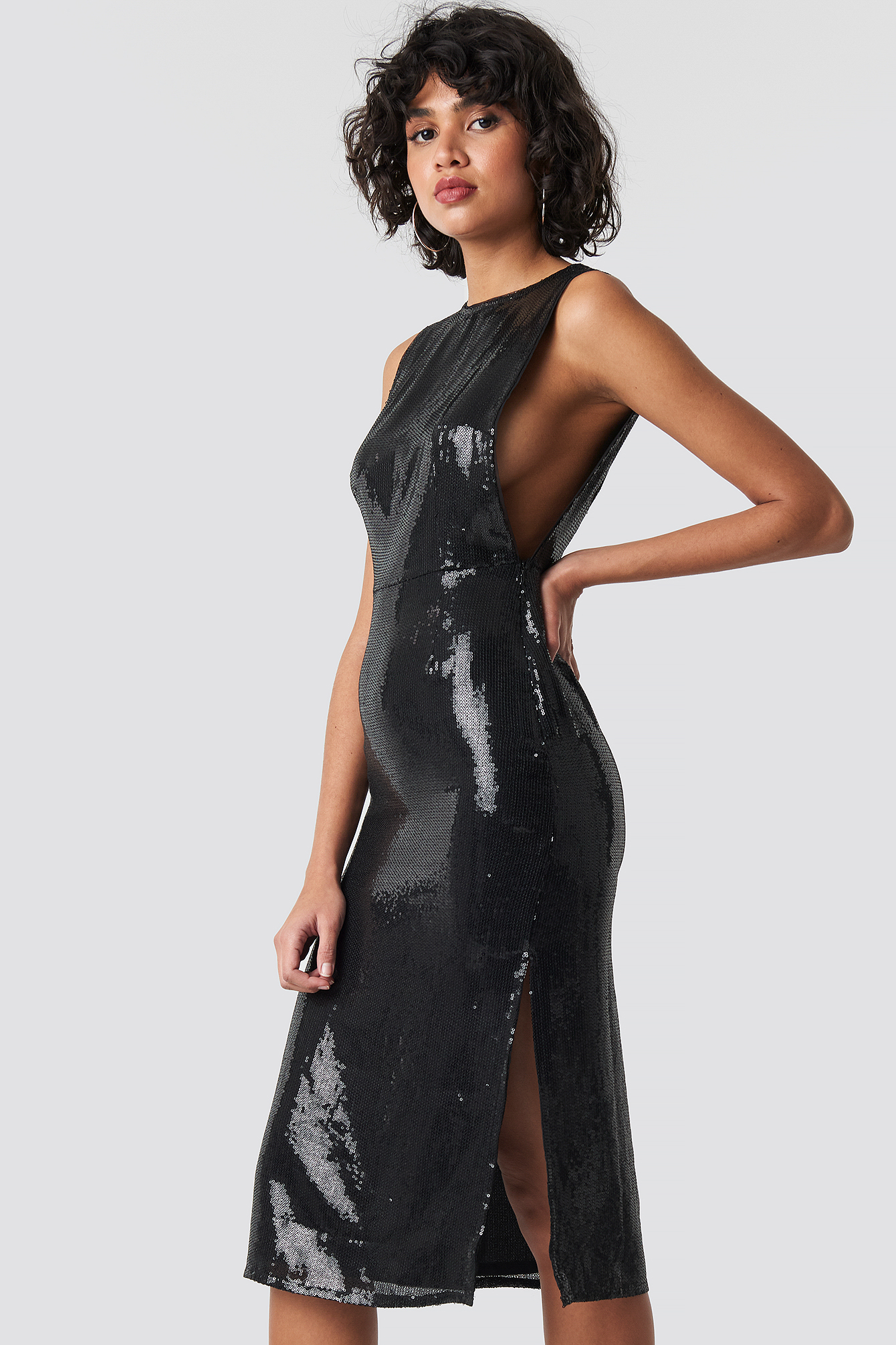 Open Side Sequin Midi Dress Noir | na-kd.fr